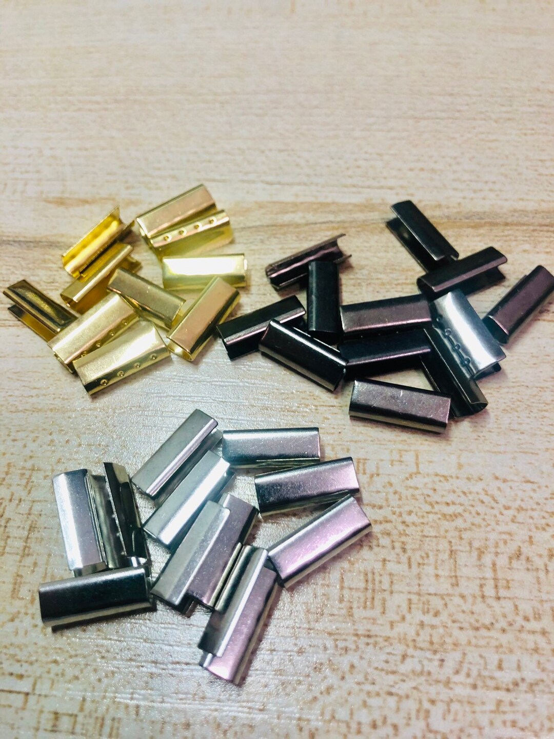 Finding - 10 Pcs Silver, Gold or Gunmetal Black Metal Fold Over Crimp ...