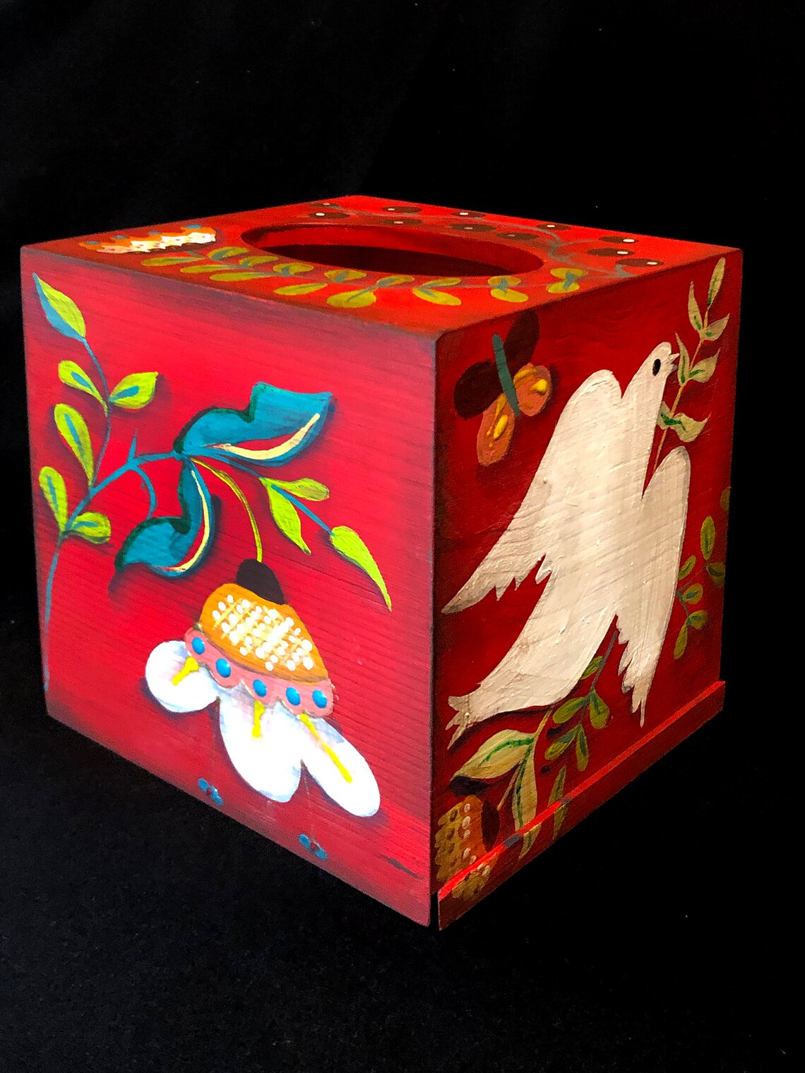 DOVE TISSUE BOX: A Hand Painted Folk Art Inspired Tissue Box Holder - Etsy