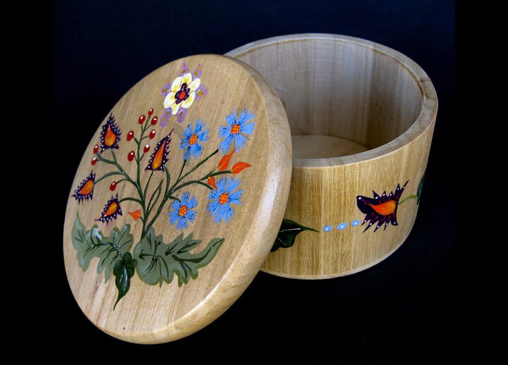 FLORAL LIDDED BOX, an Original, Hand Painted, Wooden Lidded Box With ...