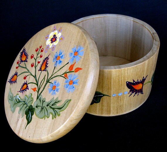 FLORAL LIDDED BOX, an Original, Hand Painted, Wooden Lidded Box With ...