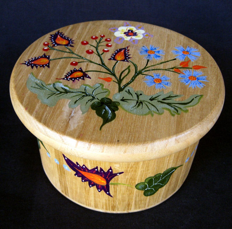 FLORAL LIDDED BOX, an Original, Hand Painted, Wooden Lidded Box With ...