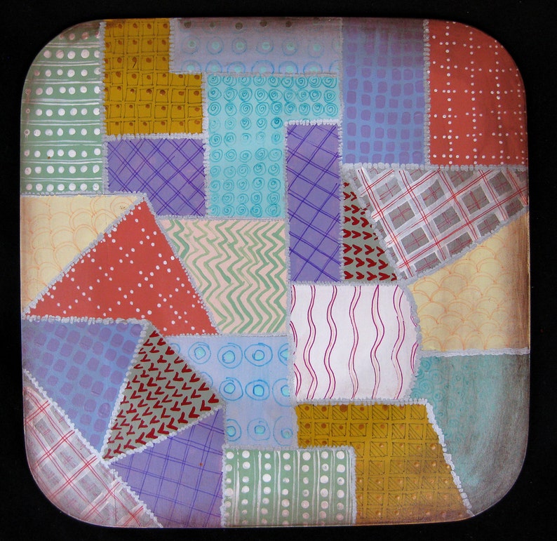 CRAZY QUILT PLATE: an Original Hand Painted Wooden Serving Plate With ...