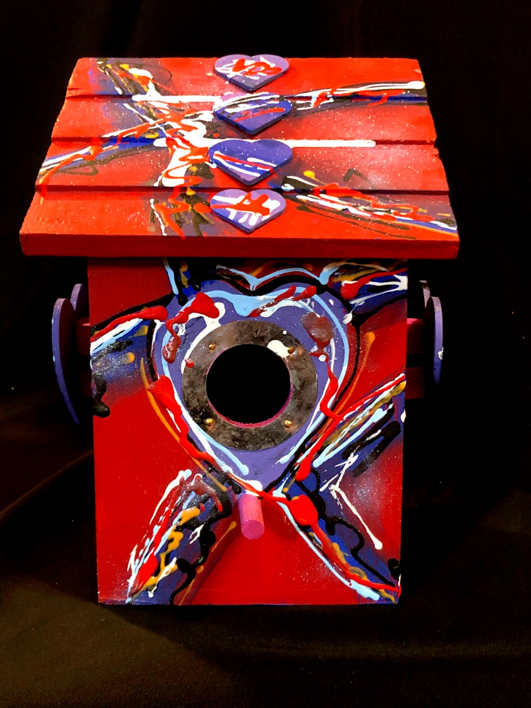 ABSTRACT ART BIRDHOUSE: Painted in Red, White and Blue - Etsy