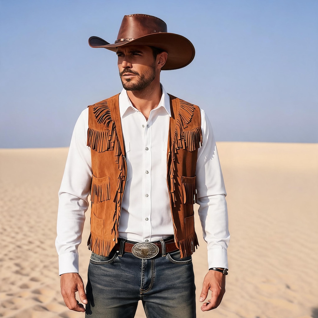 Mens Fringe Vest, Western Cowboy Vest, Festival Outfit, Suede Style ...