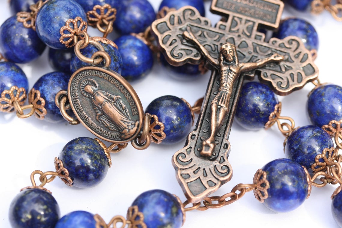 Lapis and Copper 10mm Oversized Rosary Handmade in Oklahoma - Etsy