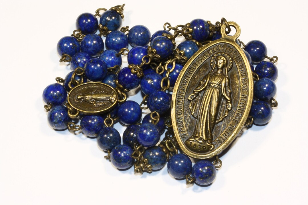 Lapis Miraculous Seven Sorrows Rosary 7 Decades of 7 Beads Chaplet in ...