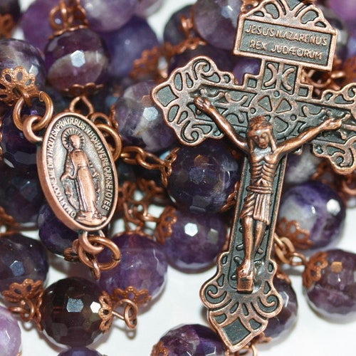 10mm Non-faceted Amethyst Rosary in Copper With Pardon - Etsy