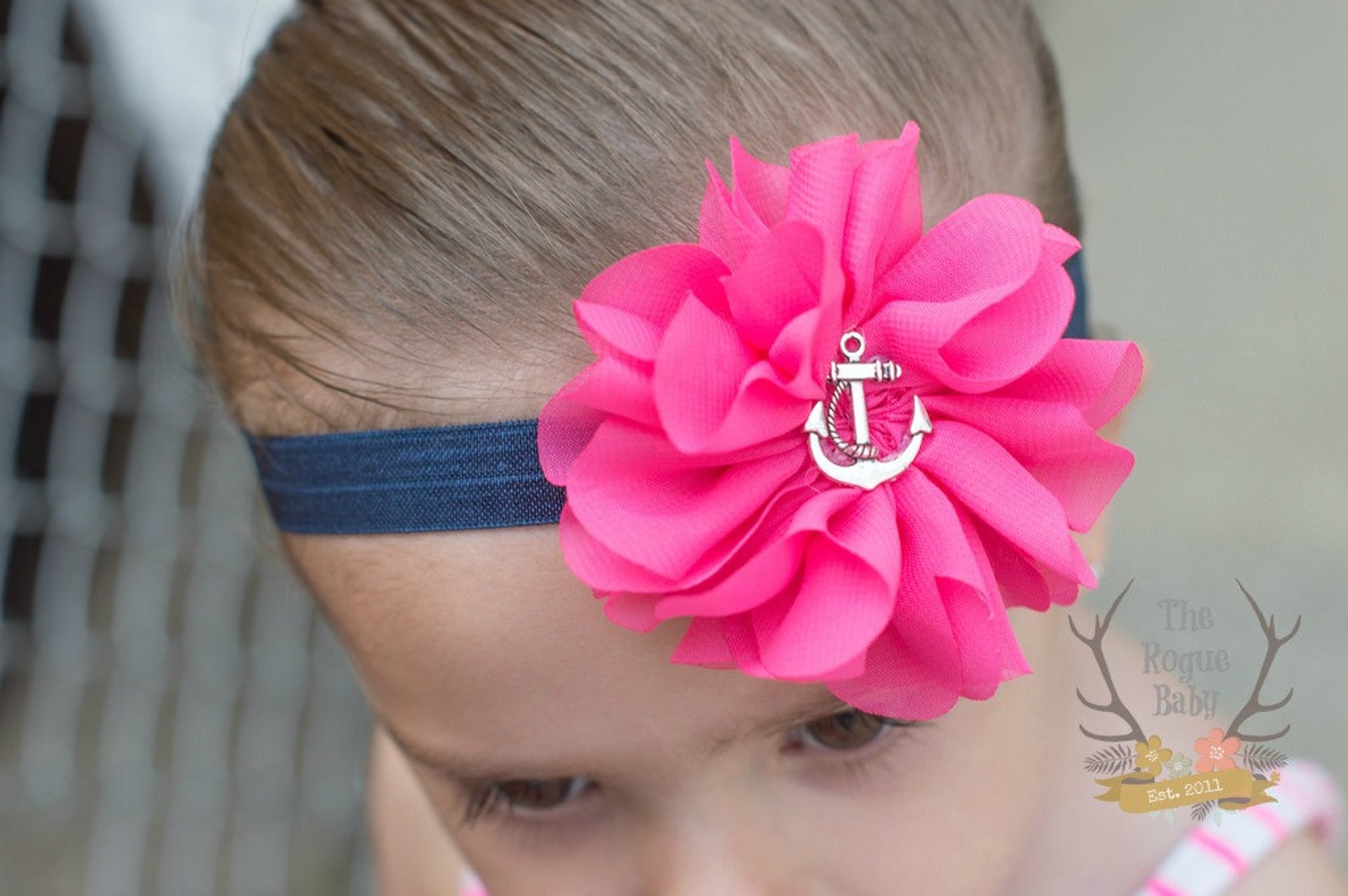 Nautical Anchor Headband - Hot Pink & Navy Blue - Newborn Infant Baby ...