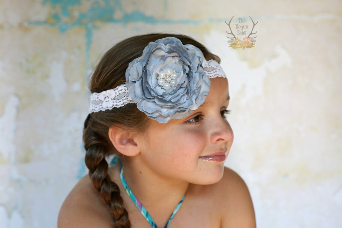 Gray Ranunculus Flower With Lace Headband Pearl & Rhinestone | Etsy