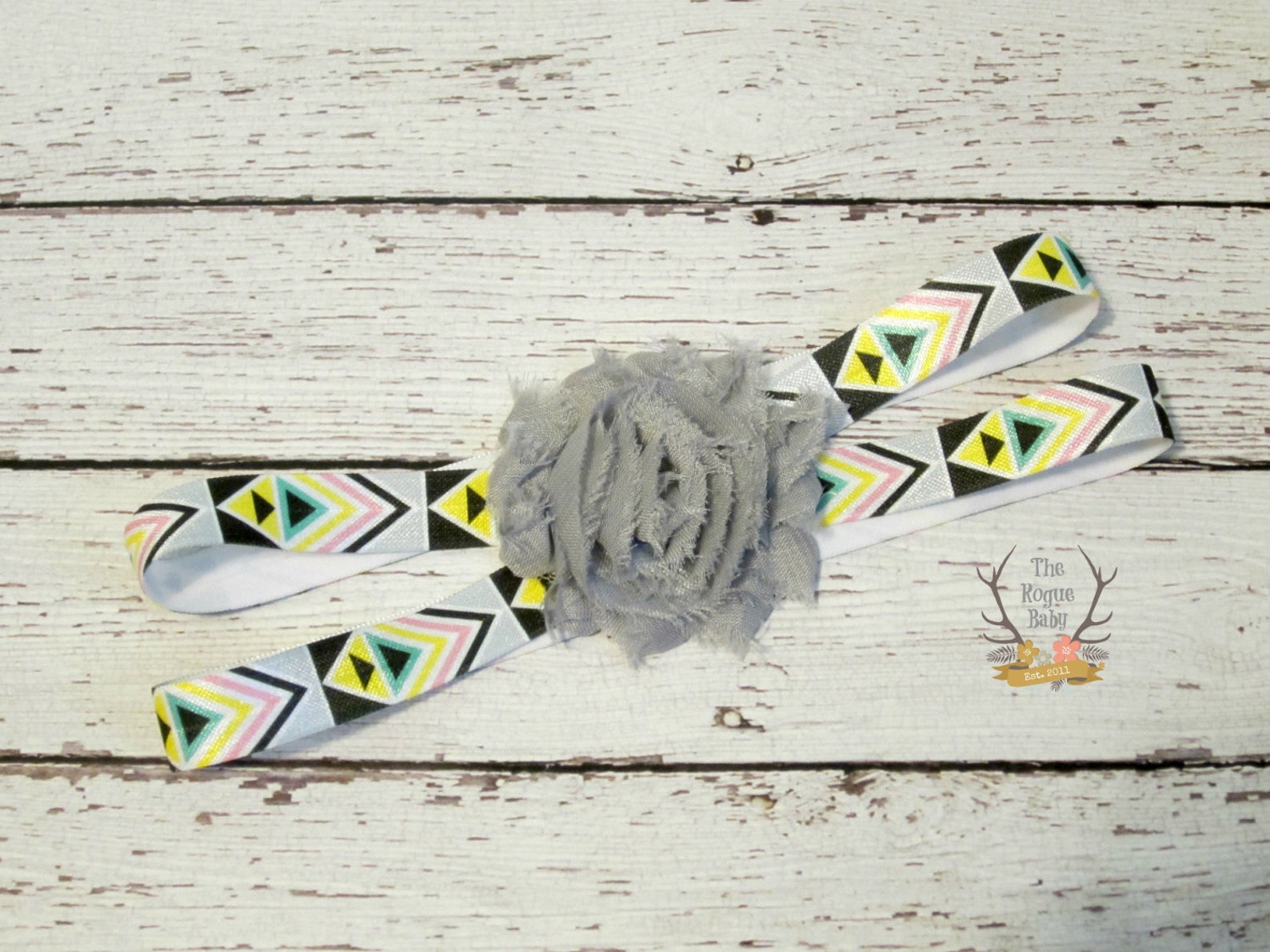 Aztec Headband Double Band Gray Black Pink Yellow Aqua - Etsy