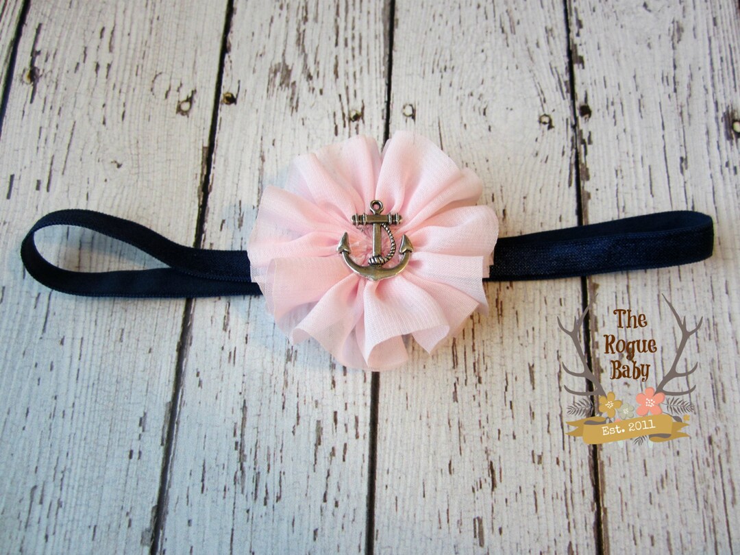 Nautical Anchor Headband - Light Pink & Navy Blue - Newborn Infant Baby ...