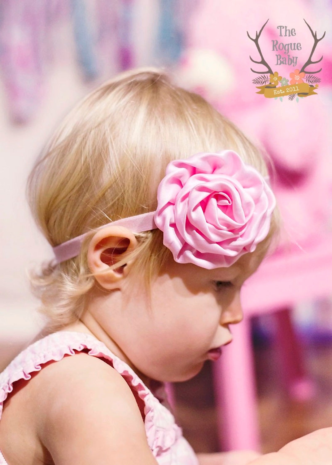 Pink Baby Girl Headband - Satin Flower - Baby Newborn Infant Toddler ...