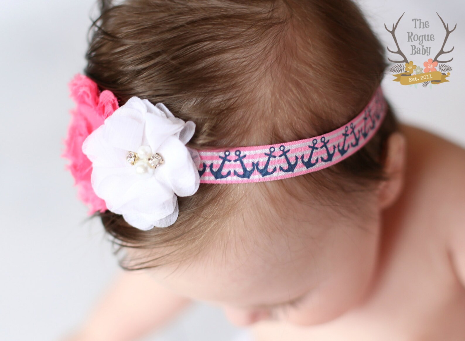 Nautical Anchor Headband - Pink & Navy Blue - Newborn Infant Baby ...