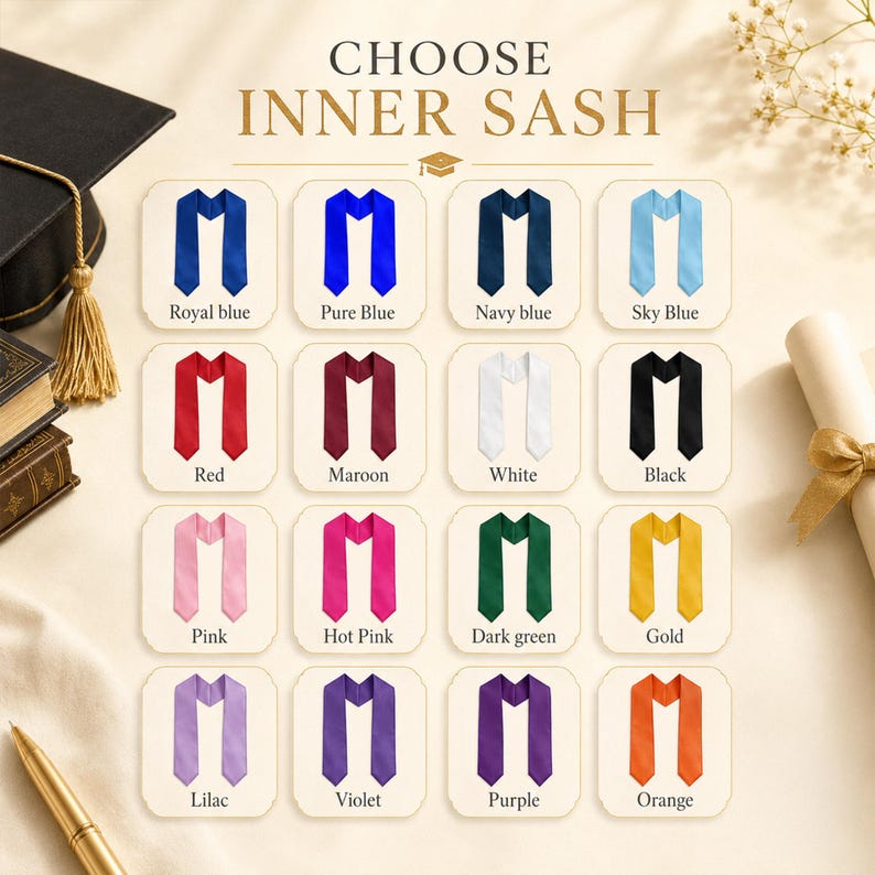 Embroidered Custom Graduation Stole With Two Flags, Personalized Class ...