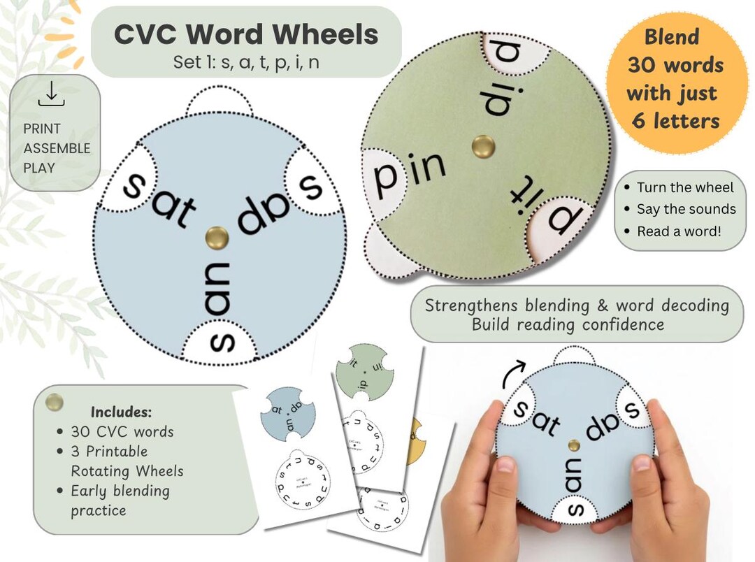 Phonics Set 1 Printable – CVC Word Wheels and CVC Sliders (ages 3-5) - Etsy