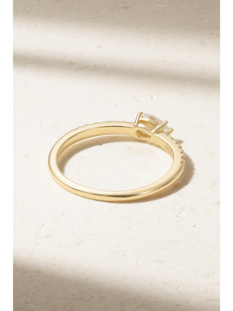 14k Gold Solitaire Diamond Engagement Ring, Minimalist Stackable Band ...