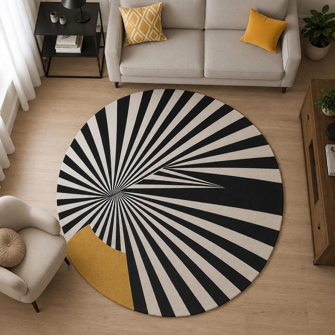 Abstract Round Rug, Optical Illusion Hand Tufted Wool Rug, Modern ...
