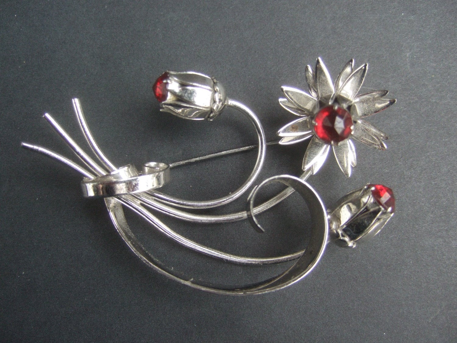 1950s Stylized Silver Metal Flower Brooch - Etsy