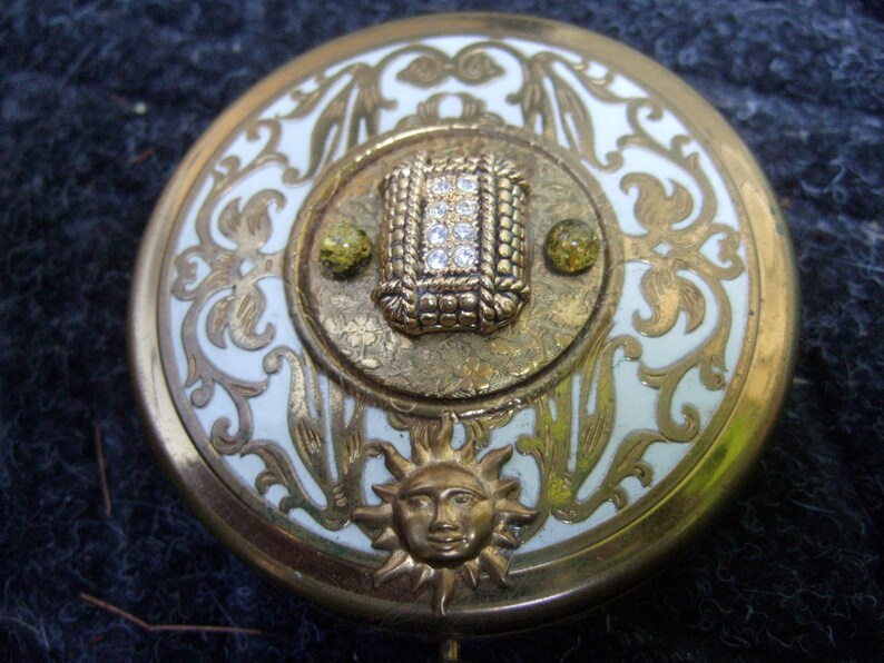 Ornate Gilt Metal Crystal Enamel Compact C 1950s - Etsy