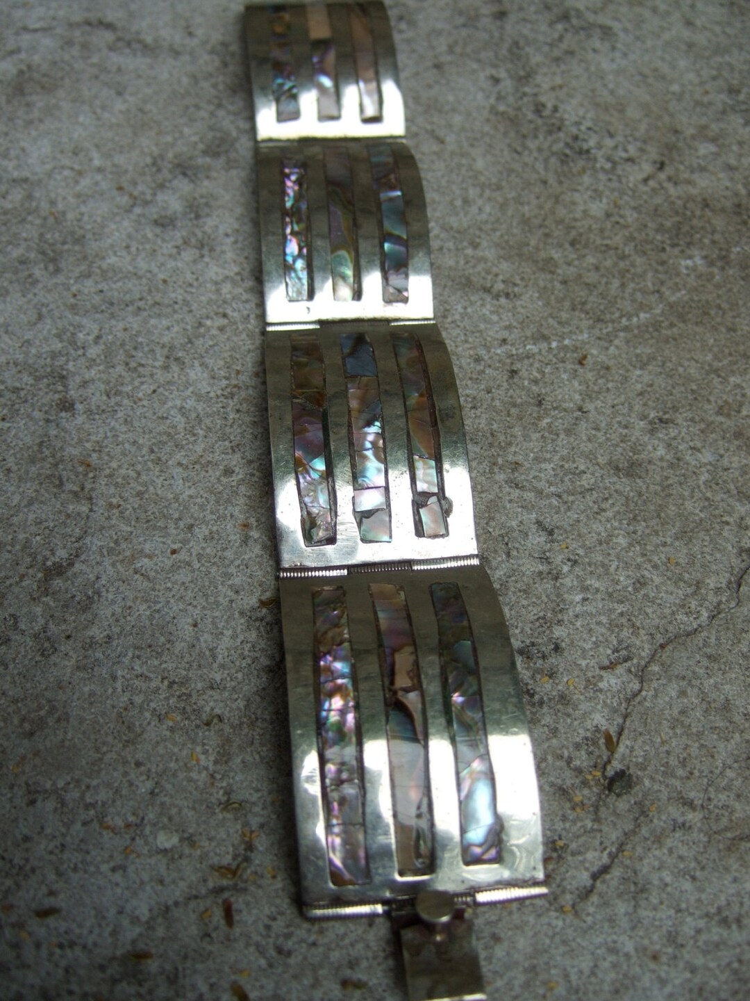 Exotic Silver Metal Abalone Inlaid Link Bracelet - Etsy
