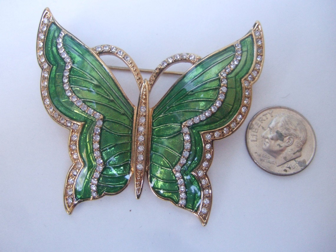 Elegant Green Enamel Crystal Butterfly Brooch - Etsy