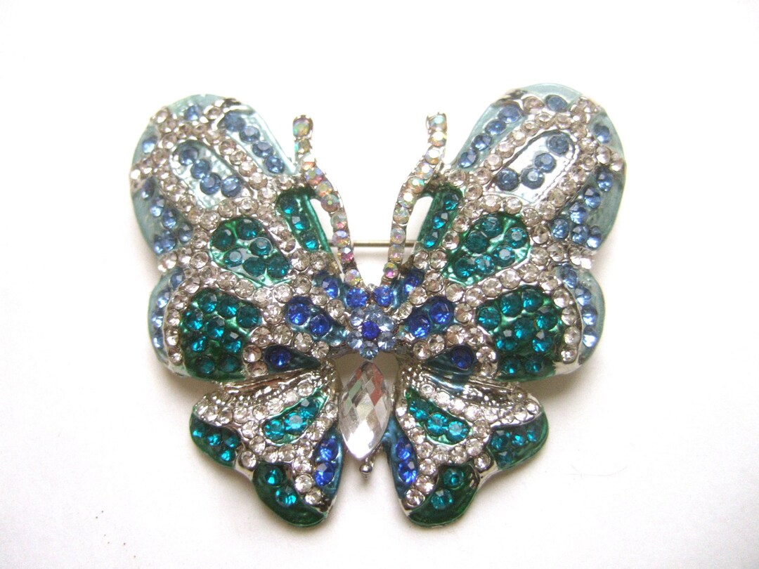 Glittering Crystal Butterfly Brooch - Etsy