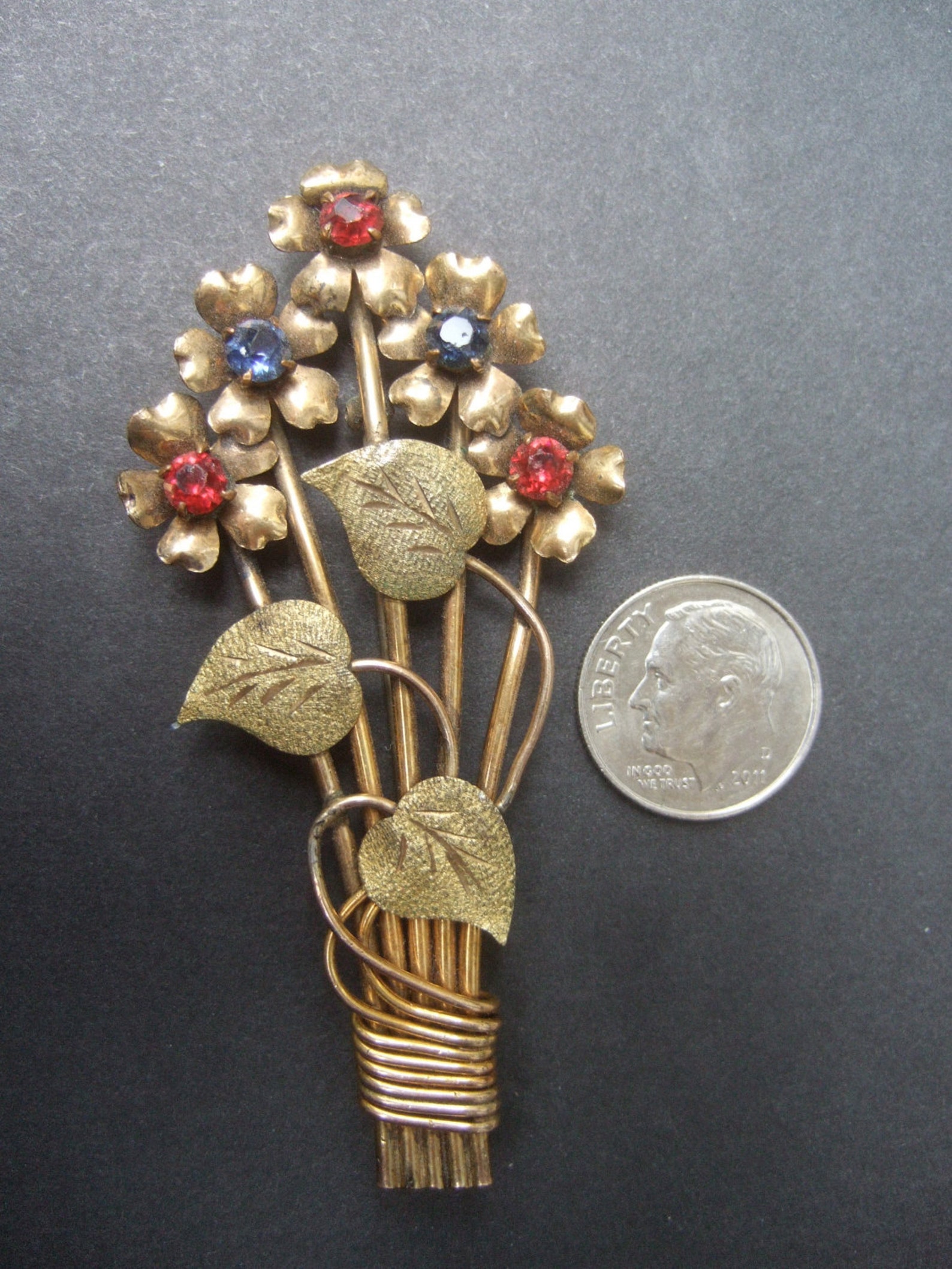 Elegant Crystal Gilt Metal Flower Brooch C 1950 - Etsy