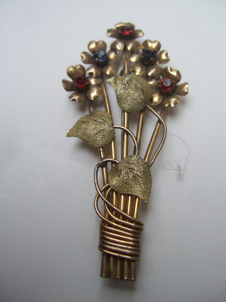 Elegant Crystal Gilt Metal Flower Brooch C 1950 - Etsy