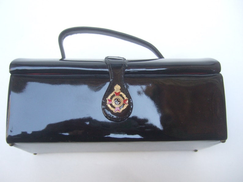 Mod Black Patent Vinyl Box Style Handbag C 1960 - Etsy