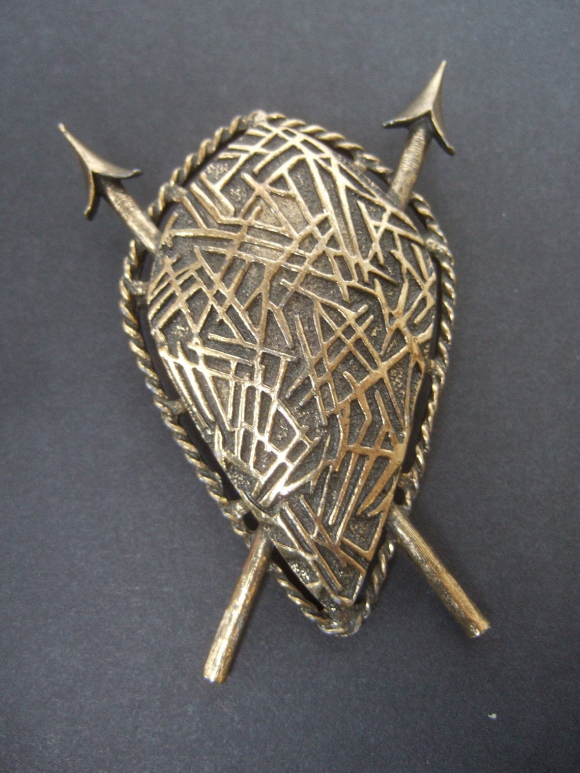 Large Gilt Metal Shield Brooch C 1960 - Etsy