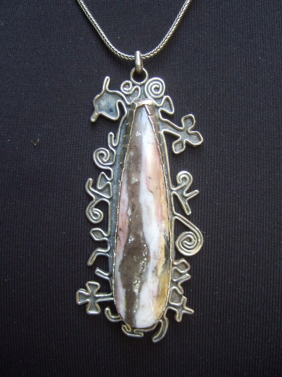 Sterling Artisan Large Agate Pendant Chain Necklace - Gem