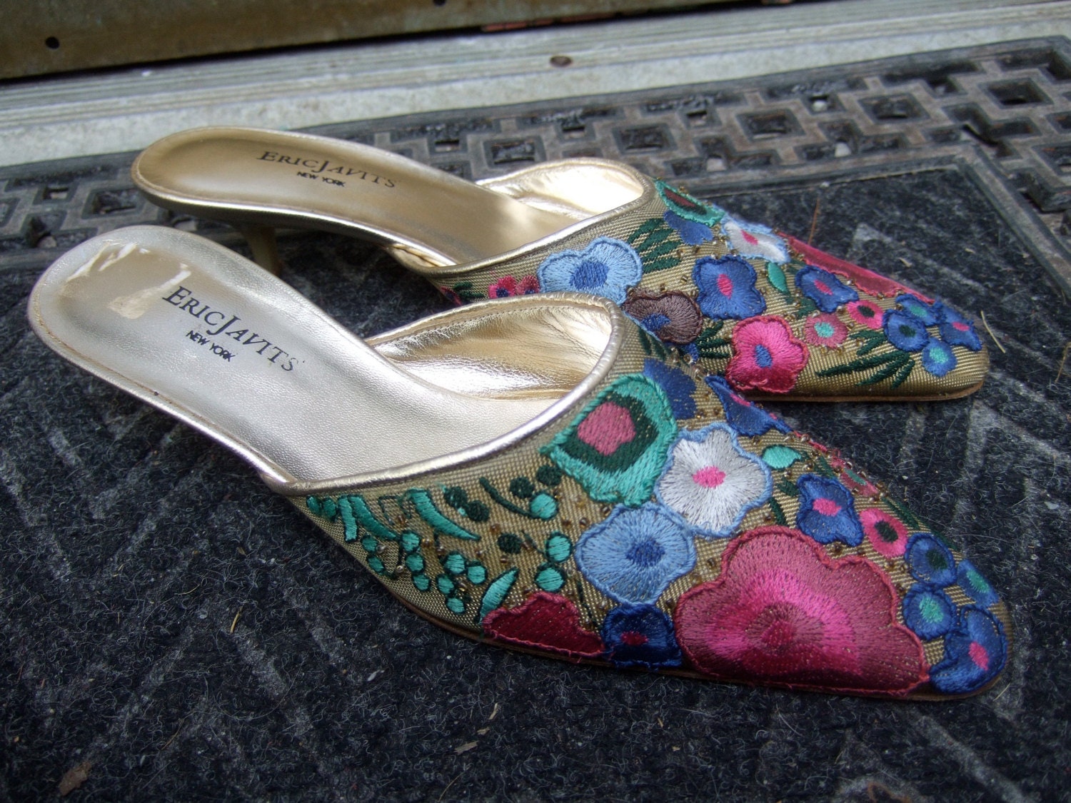 Pastel Applique Embroidered Flower Mule Slipper Shoes Made in Italy US ...