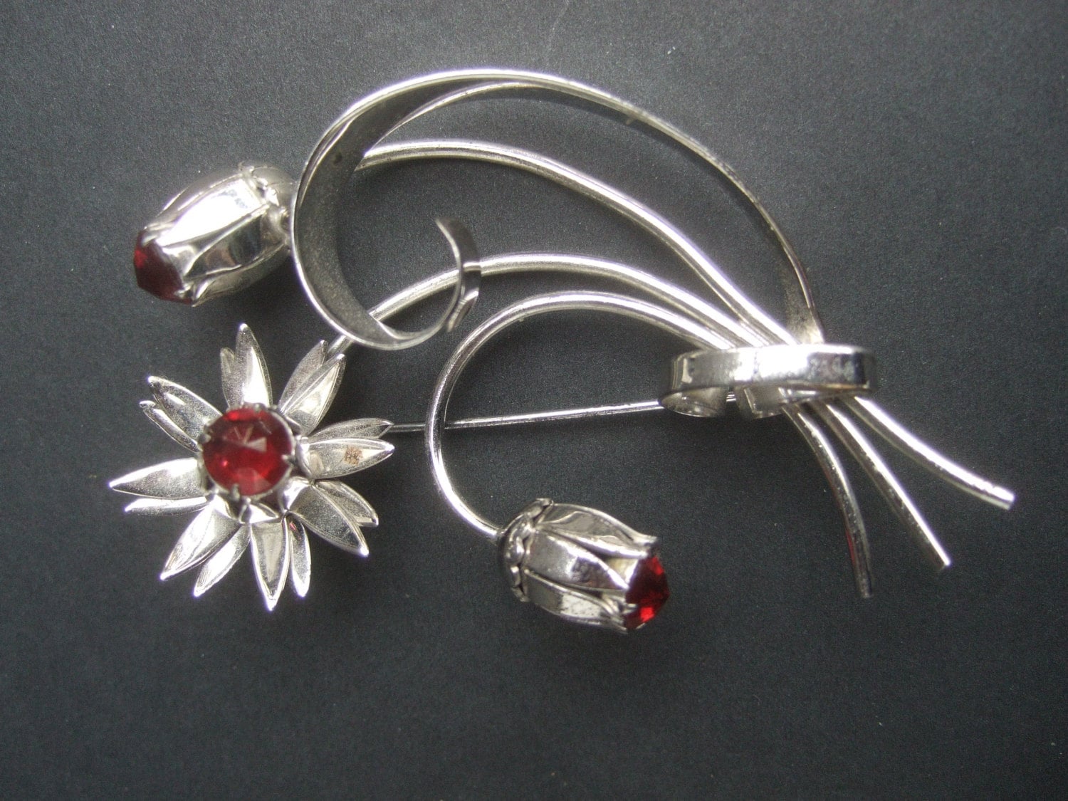 1950s Stylized Silver Metal Flower Brooch - Etsy