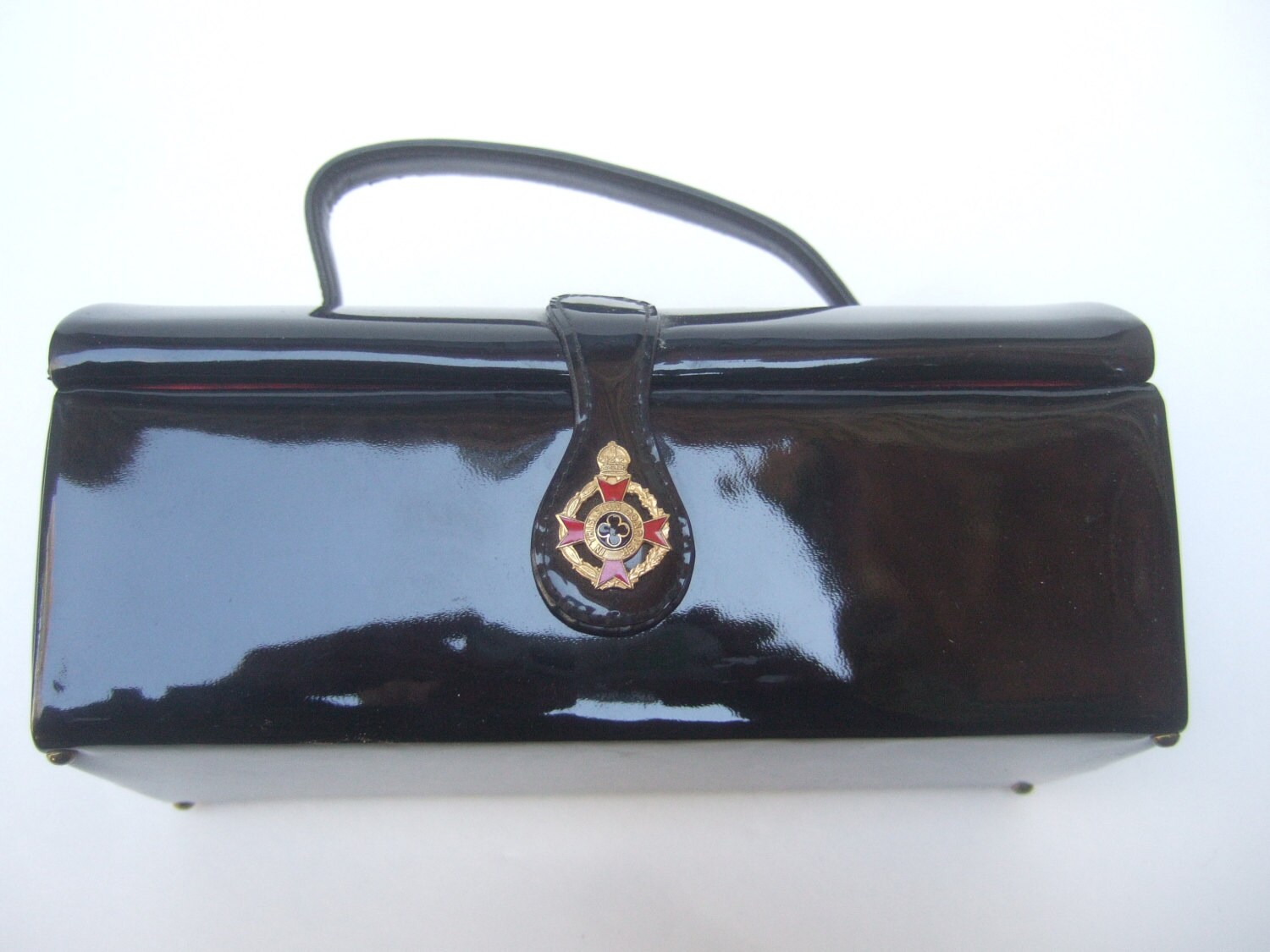 Mod Black Patent Vinyl Box Style Handbag C 1960 - Etsy