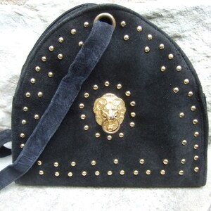 Stylish Gilt Lion Emblem Black Suede Shoulder Bag - Etsy