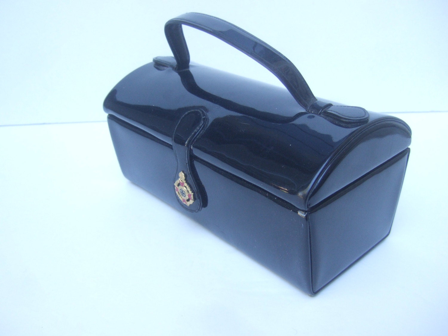 Mod Black Patent Vinyl Box Style Handbag C 1960 - Etsy