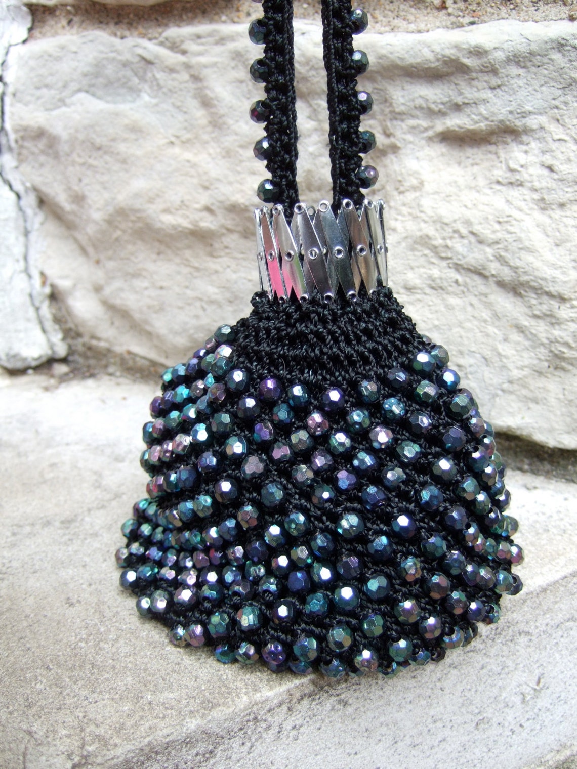 Stylish Black Beaded Knit Evening Bag C 1970 - Etsy