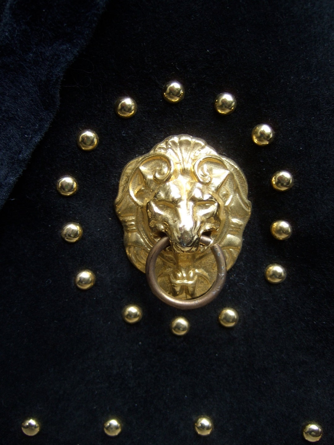 Stylish Gilt Lion Emblem Black Suede Shoulder Bag - Etsy