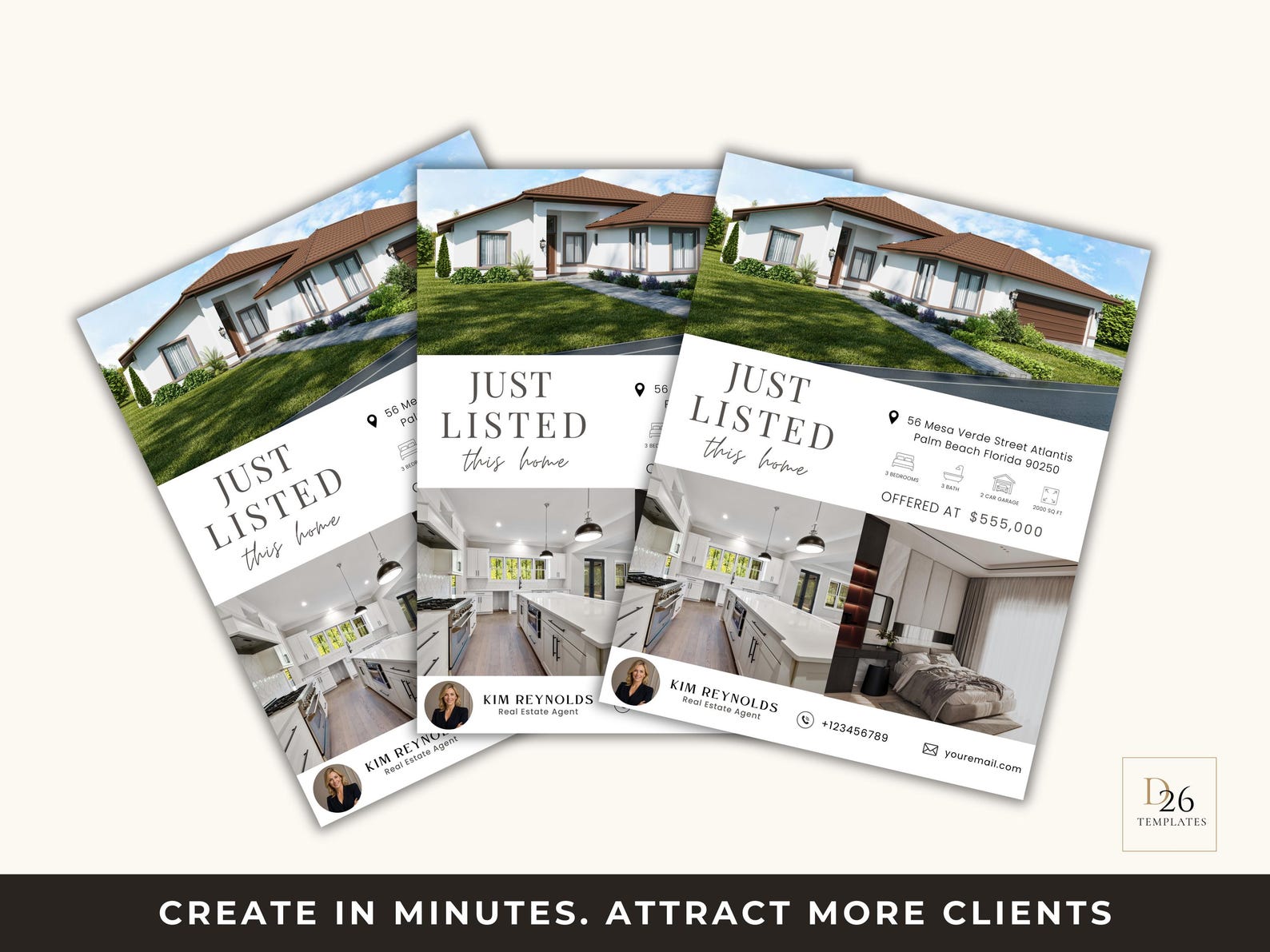 Minimalist Just Listed Flyer Template | Real Estate Editable Canva ...