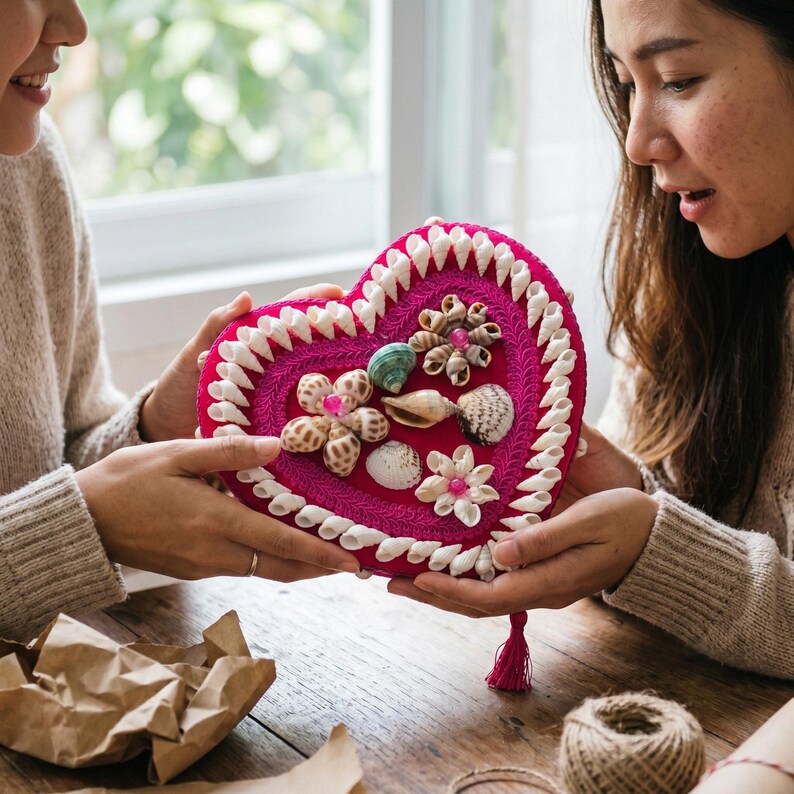 Handmade Heart Seashell Jewelry Box: Coastal Beach Keepsake Organizer ...
