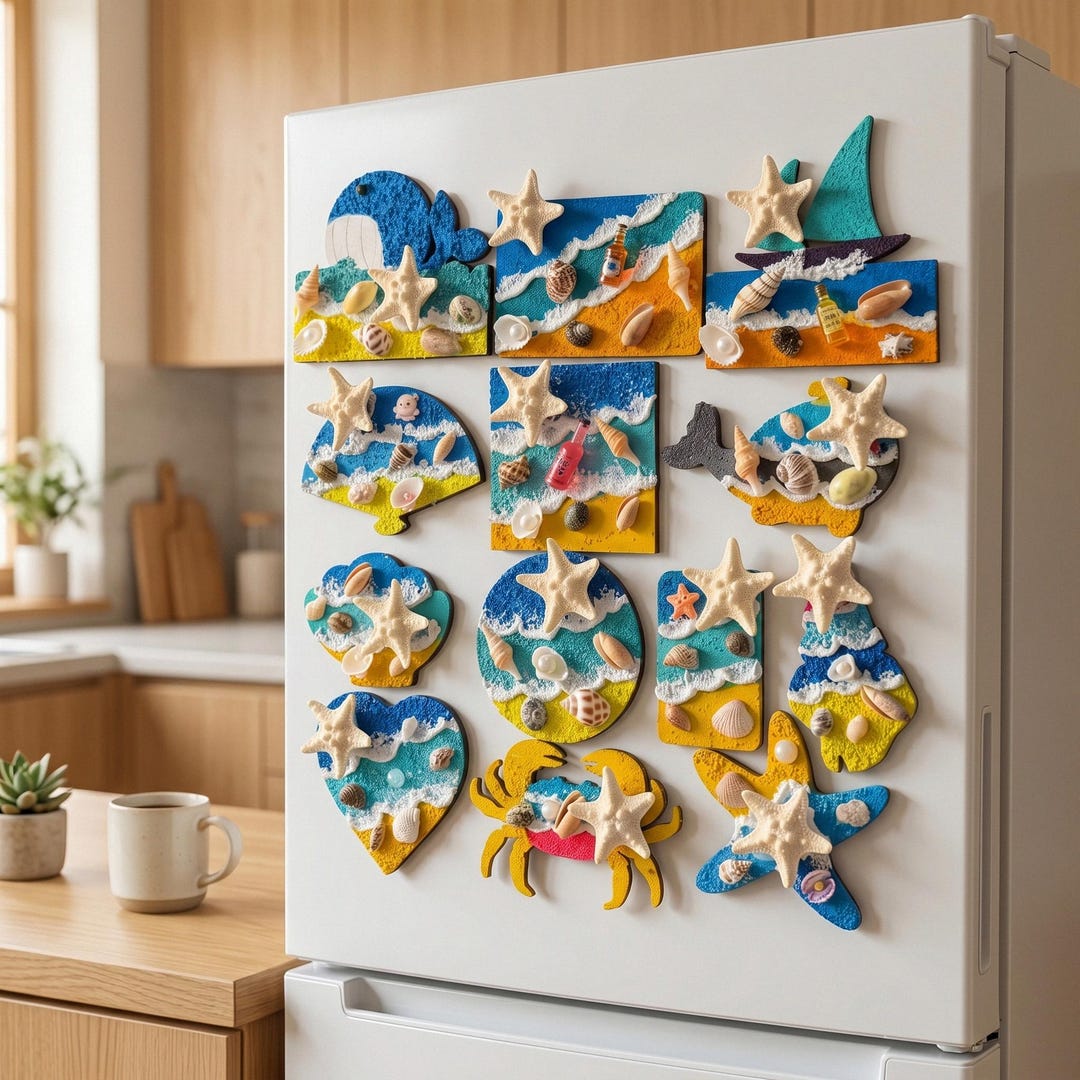 Handmade Beach Fridge Magnets, Seashell Ocean Coastal Decor, Nautical ...
