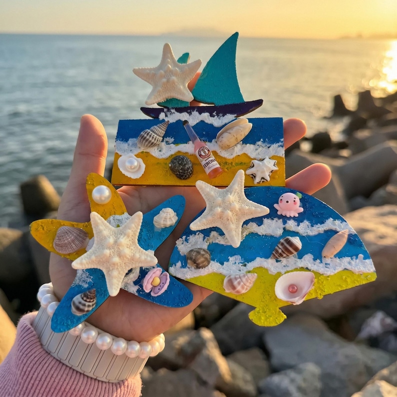 Handmade Beach Fridge Magnets, Seashell Ocean Coastal Decor, Nautical ...