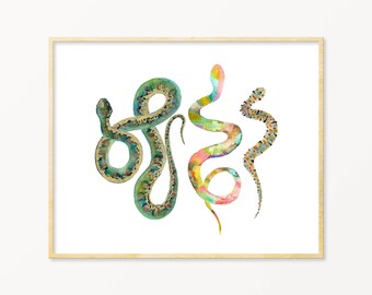 Colorful Snake Art Print. Bright Red Watercolor Snake | Etsy