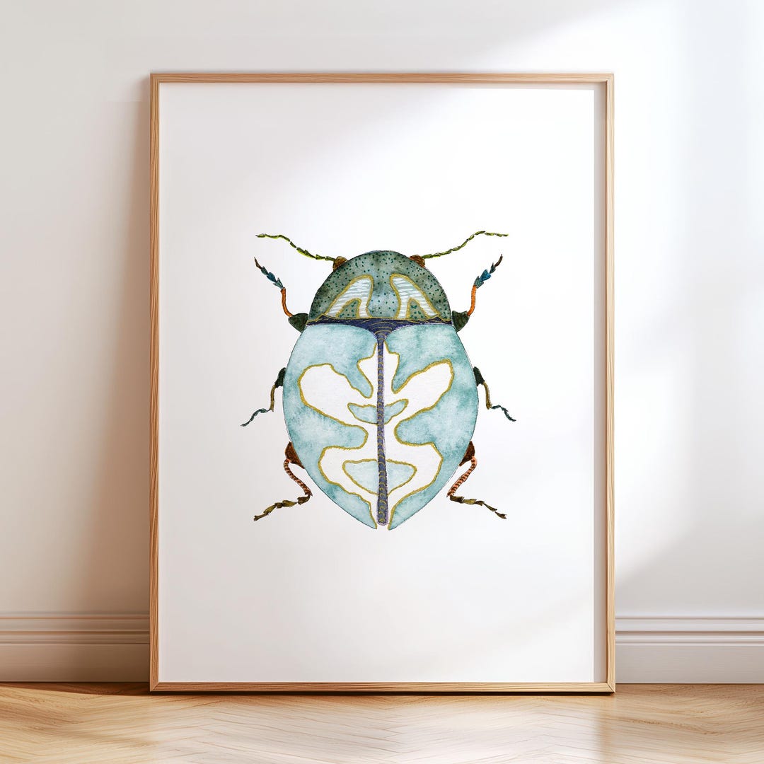 Watercolor Beetle Art Print. Blue and Green Insect Painting. Nature ...