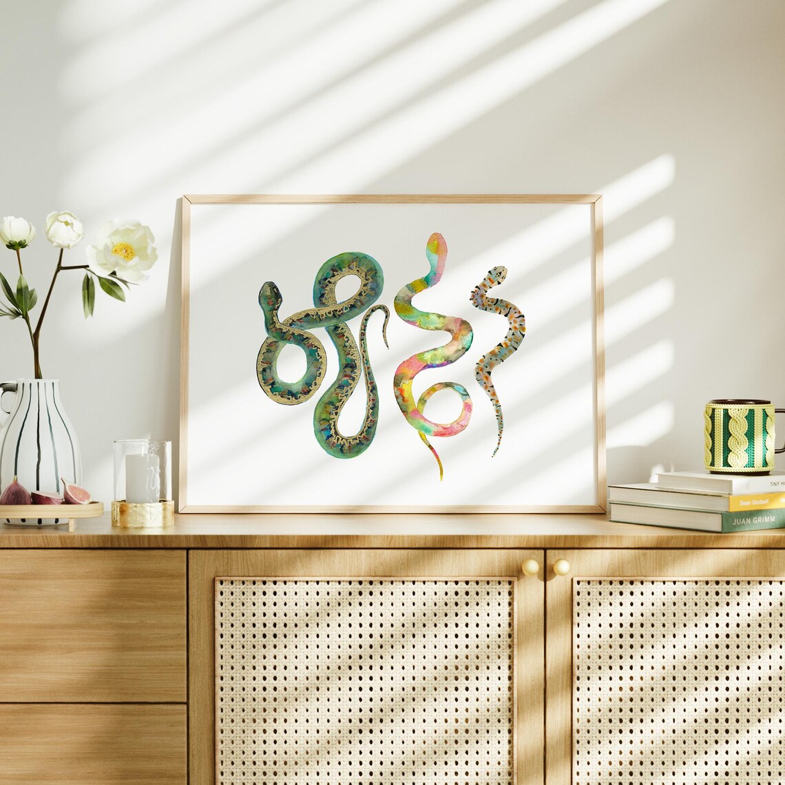 Colorful Watercolor Snake Art Print. Green Snake Painting. Nature ...