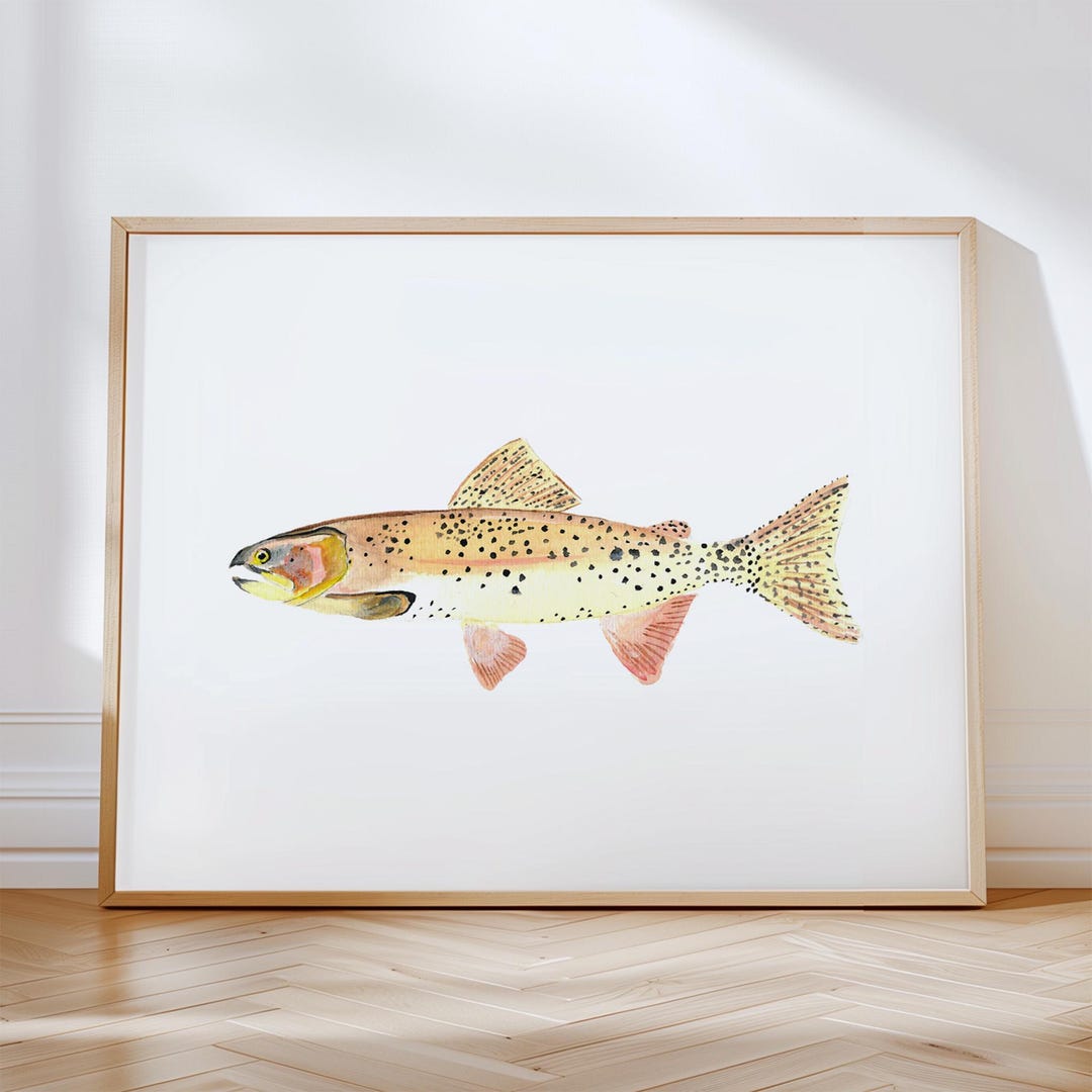 Realistic Watercolor Trout Art Print. Cutthroat Trout Painting. Yellow ...