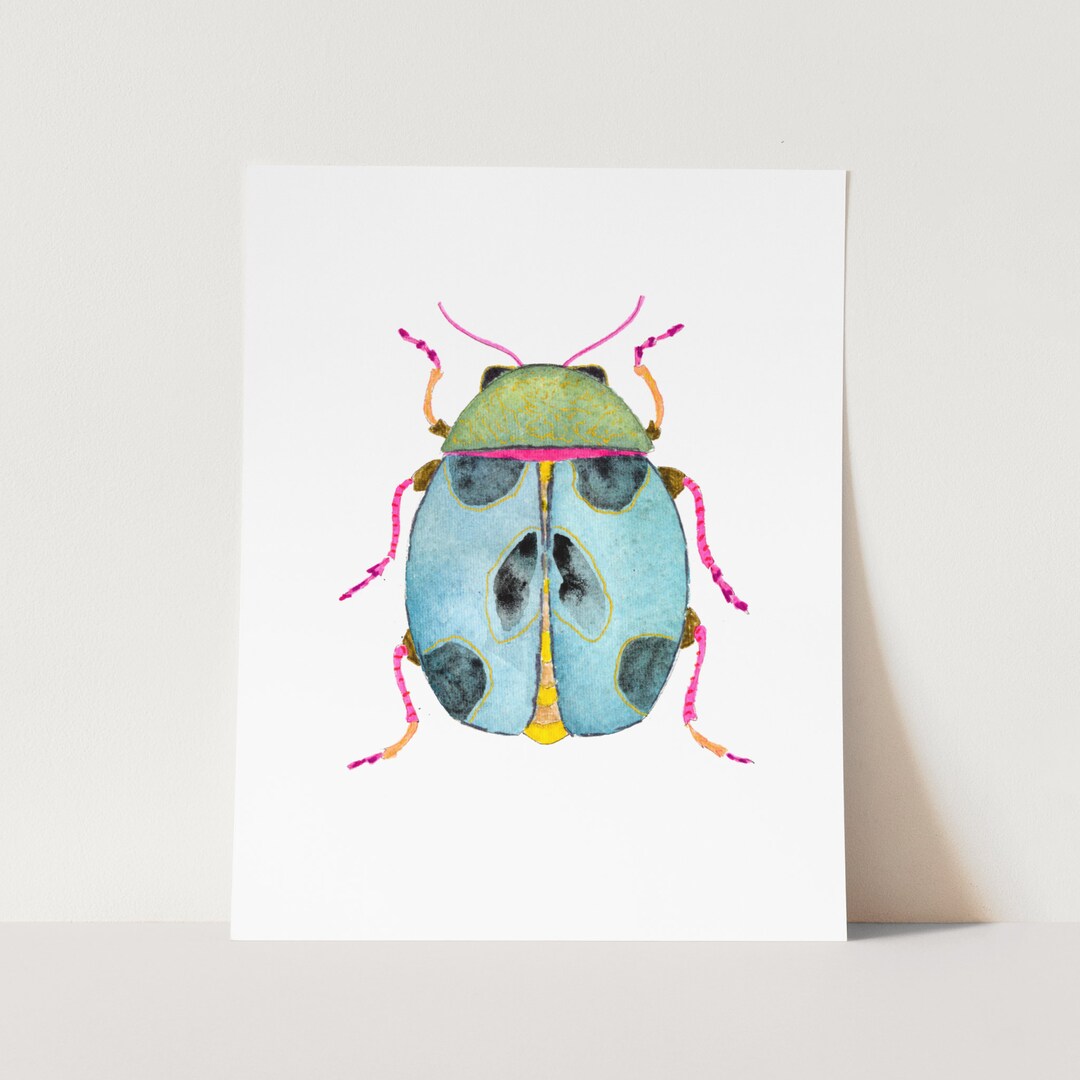 Blue Green Beetle Art Print. Fun Bug Decor. Kids Room Wall Art. Nature ...