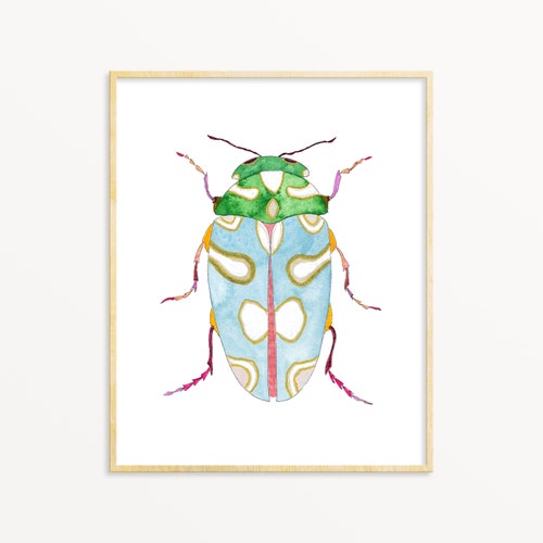 Green Beetle Watercolor Art Print. Bug Art. Kids Room Decor. - Etsy