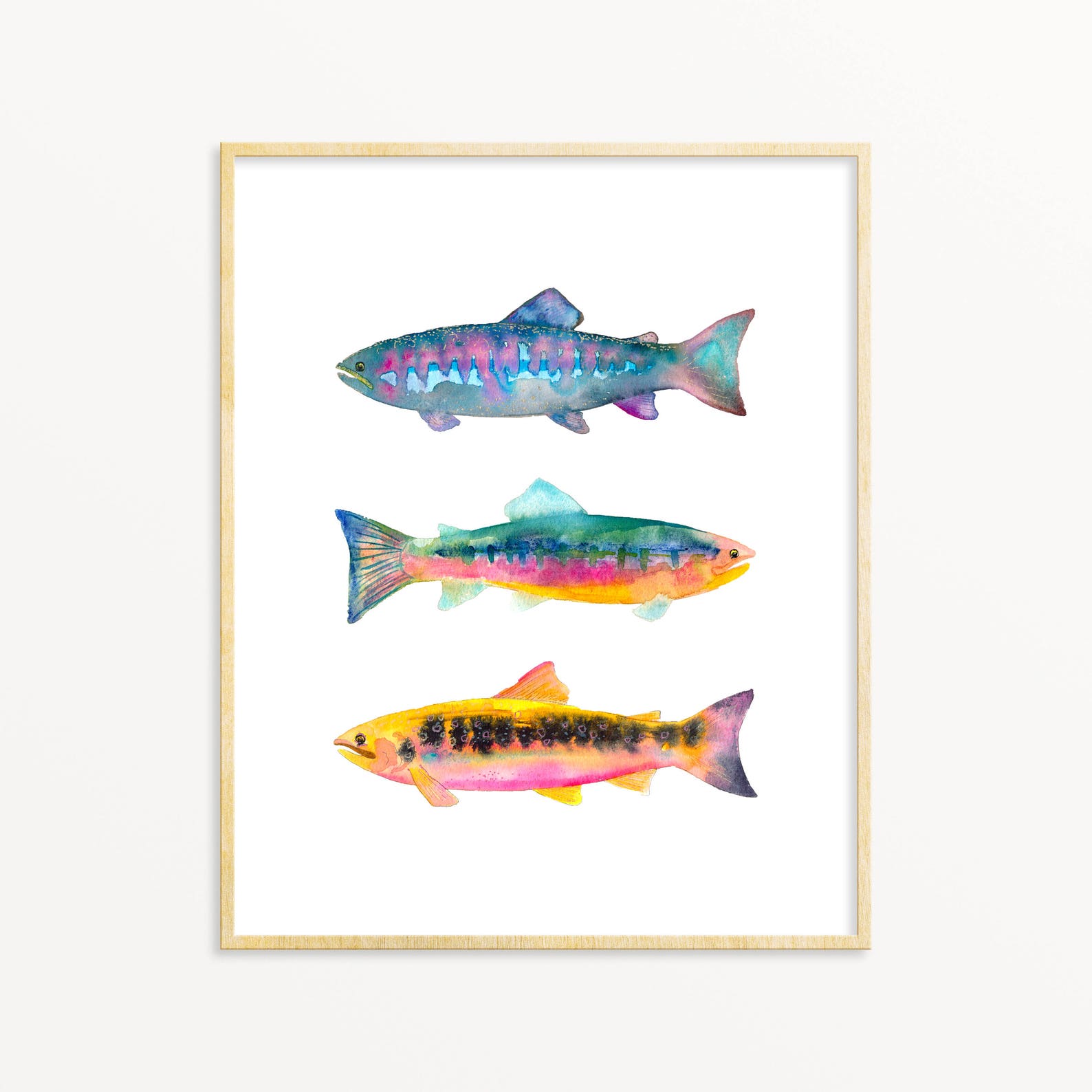 Brightly Colored Watercolor Trout Art Print. Father's Day - Etsy