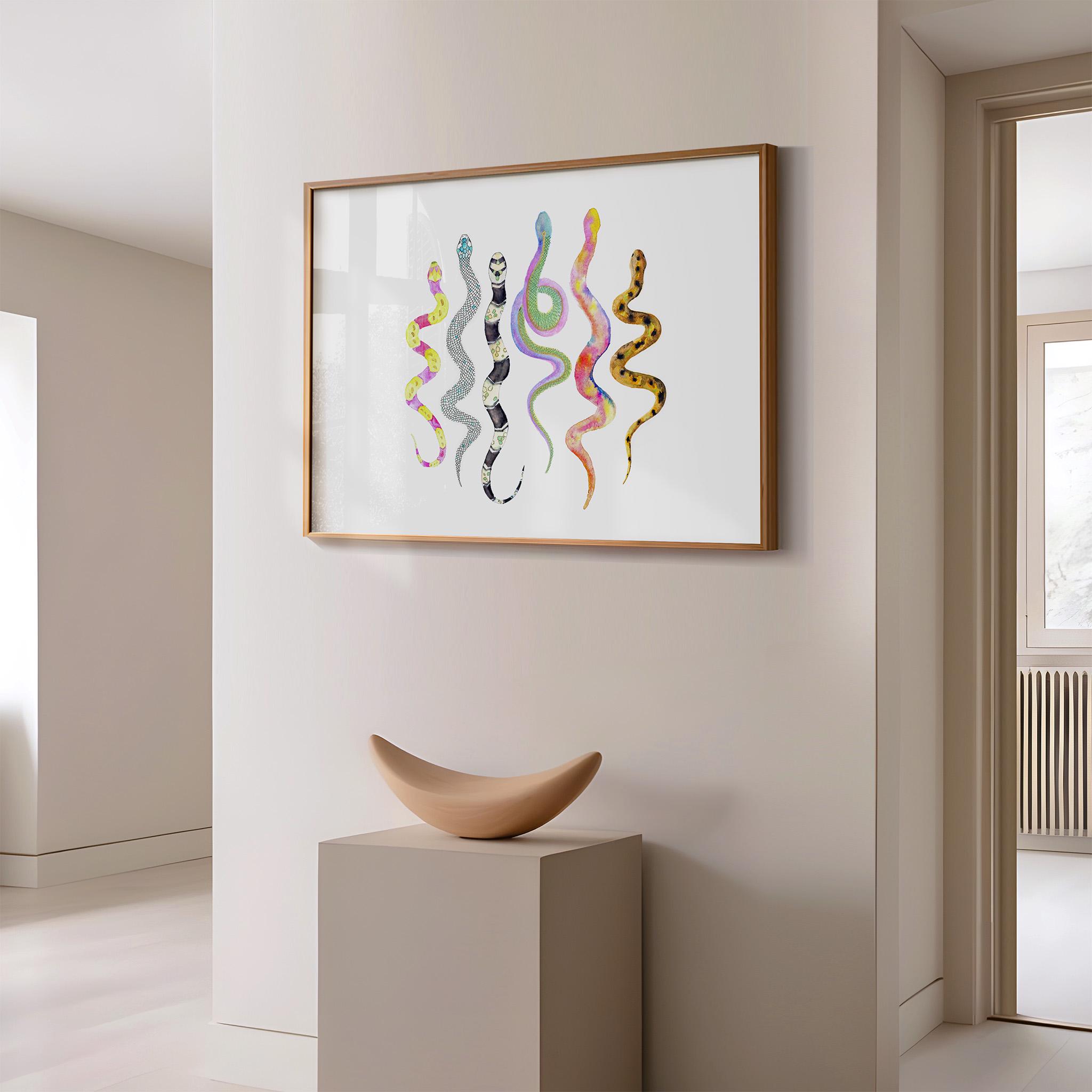 Colorful Watercolor Snakes Art Print. Reptile Painting Wall Art ...